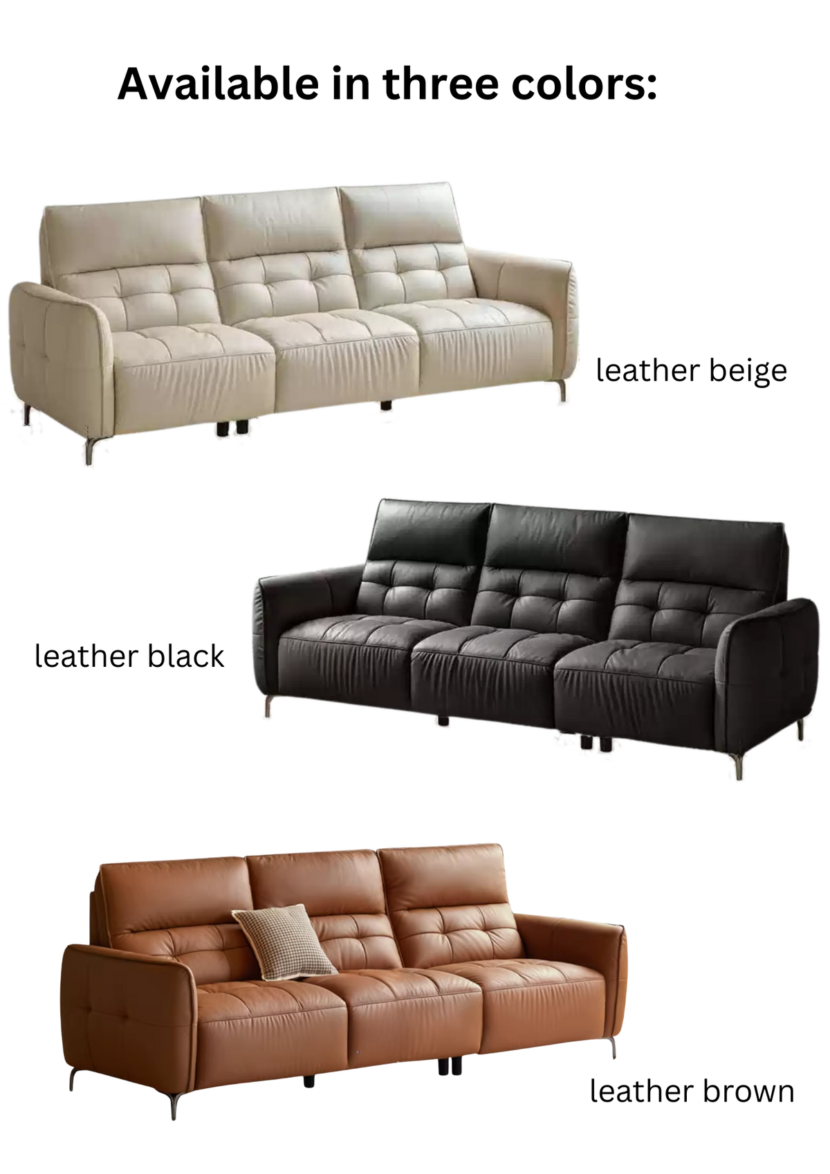 leather sofa living room white cream style straight sofa home three ...