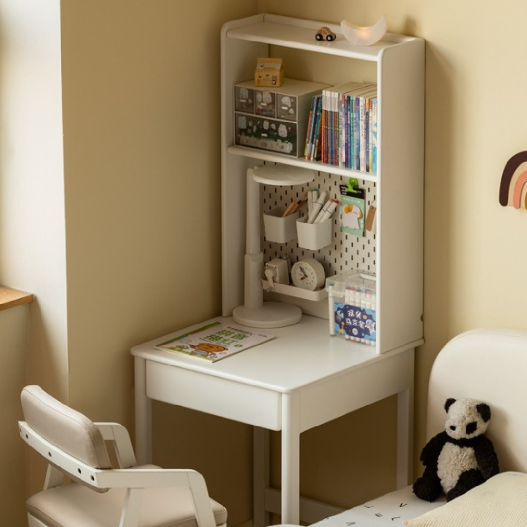 Solid Wood Children's Study Table White Cream Style Desk Integrated ...