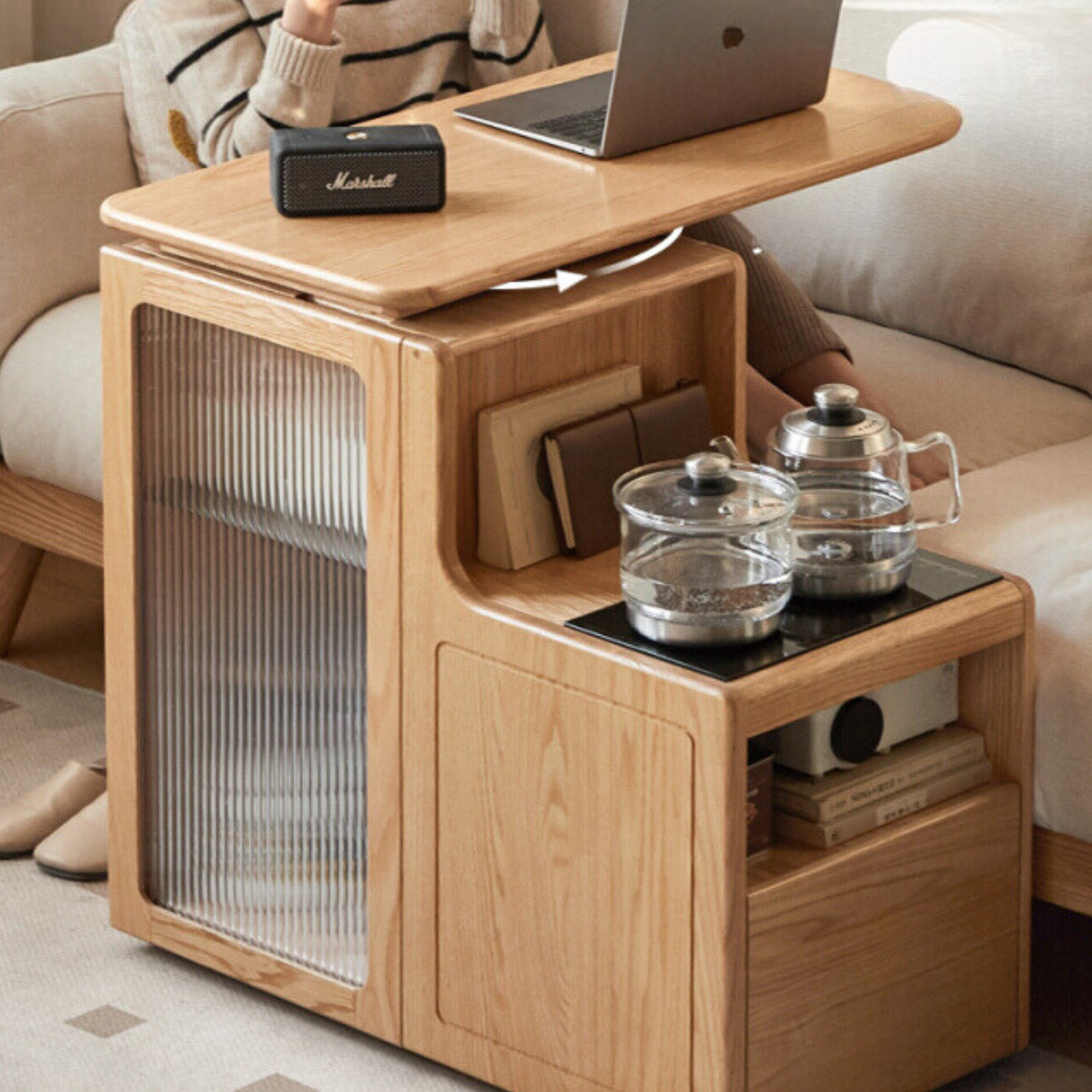 solid wood coffee table modern simple tea cabinet kettle integrated ...