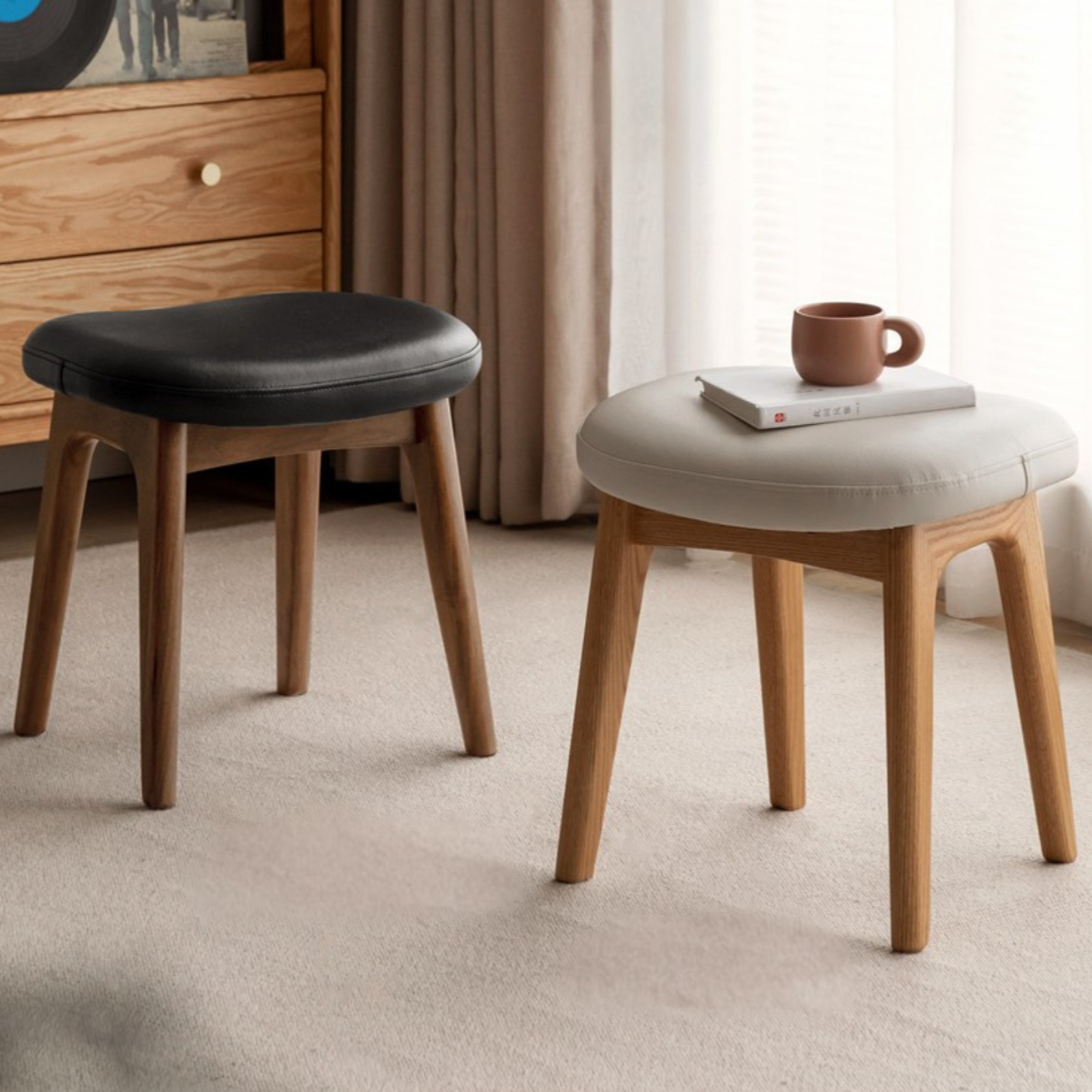 Ash, Black Walnut, Oak Solid Wood, Solid Longan Hardwood Makeup Stool