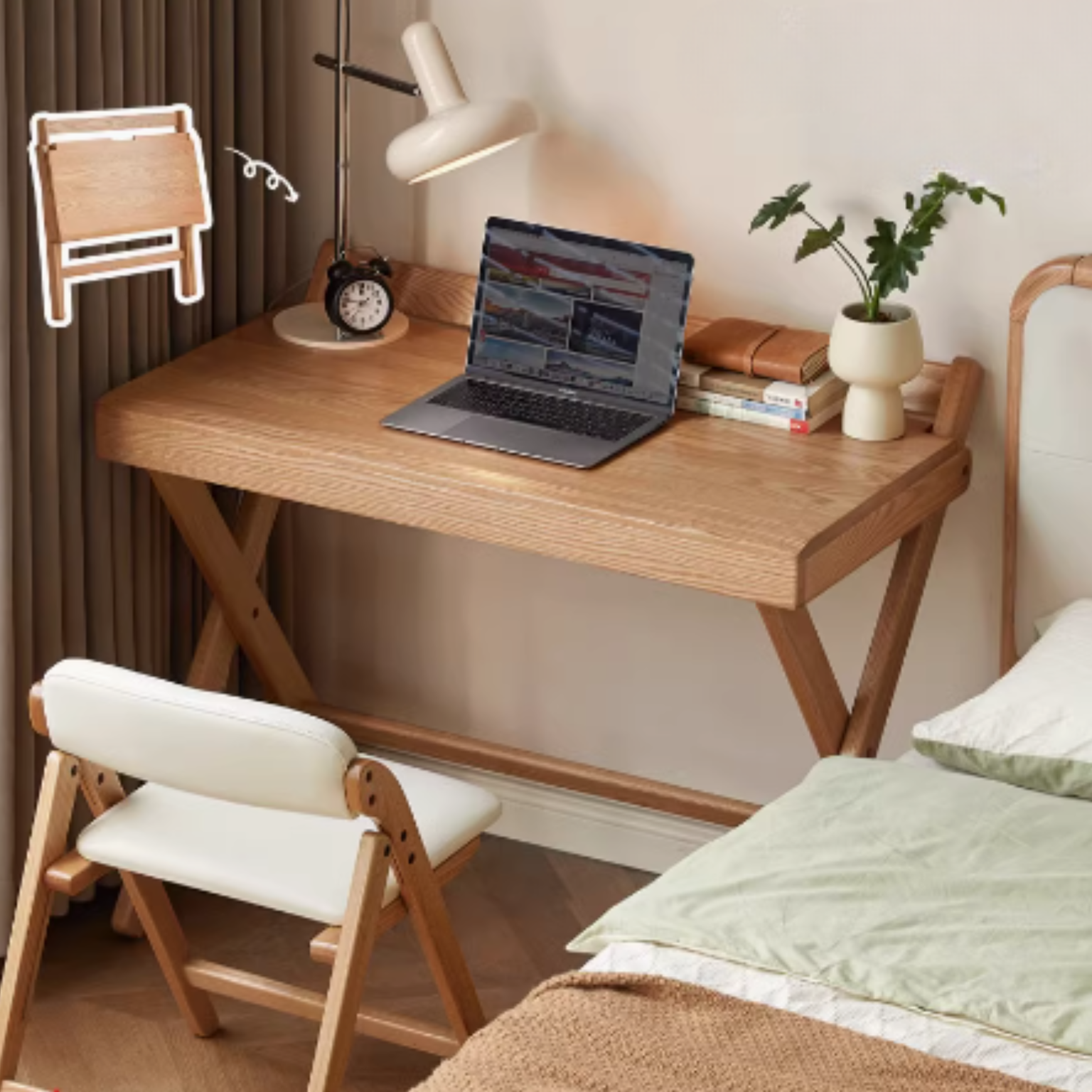 Oak solid wood desk modern simple study desk small apartment log ...