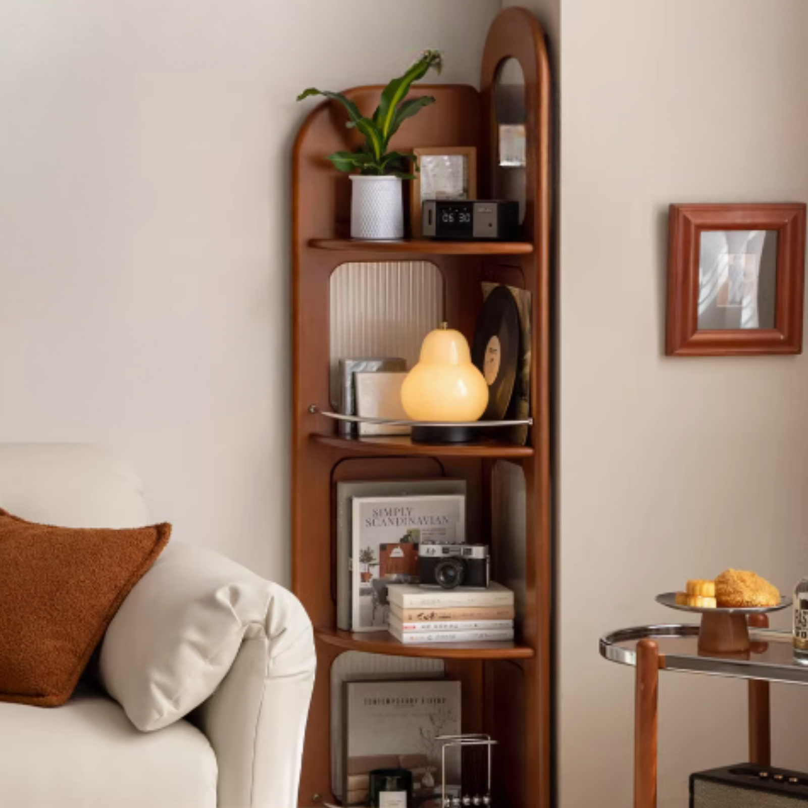 Solid Wood Corner Bookshelf Small Apartment Study Retro Storage Rack ...