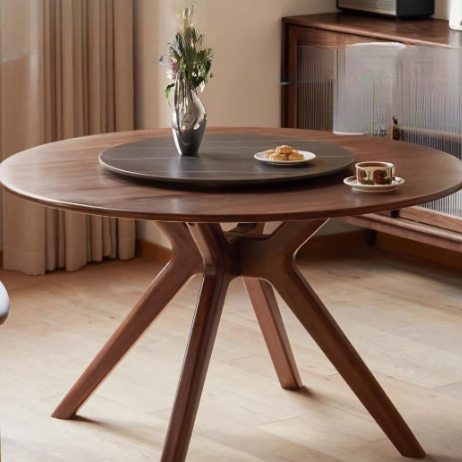 solid wood dining table black walnut rock board round table with ...