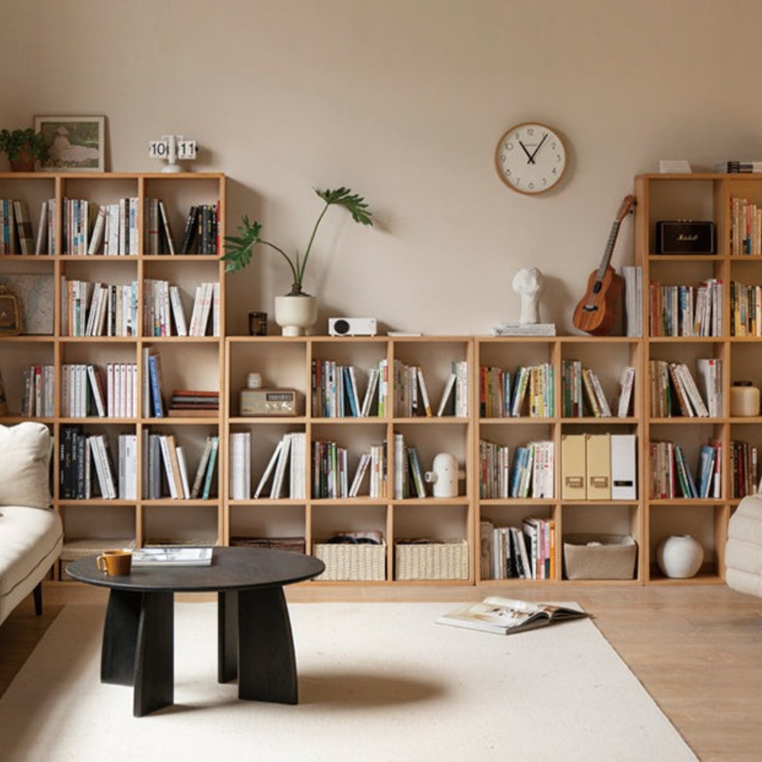 solid wood bookshelf living room display stand Nordic modern bookcase ...