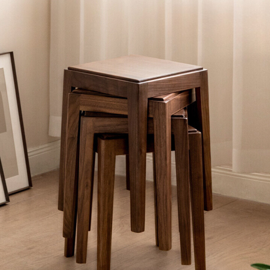Solid Wooden Stool Foldable Black Walnut Wooden Home Living Room Square ...