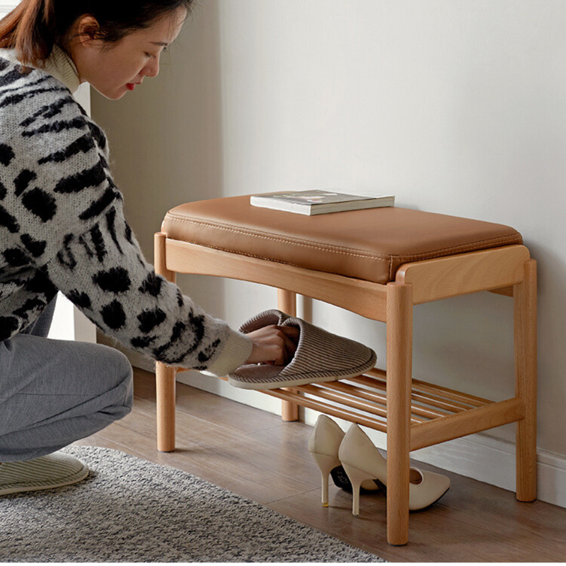solid wood shoe changing stool simple European beech wood shoe stool ...
