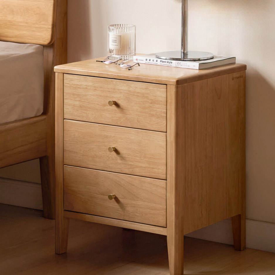 Solid Wood Bedside Table Modern Simple Small Home Bedroom Rubber Wood ...
