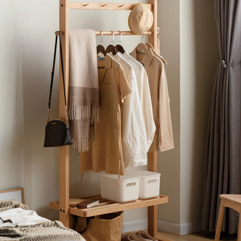 solid wood clothes rack bedroom floor-to-ceiling oak hanger modern ...