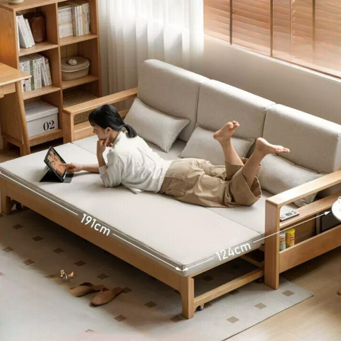 all solid wood sofa bed folding dual-purpose simple modern multi ...