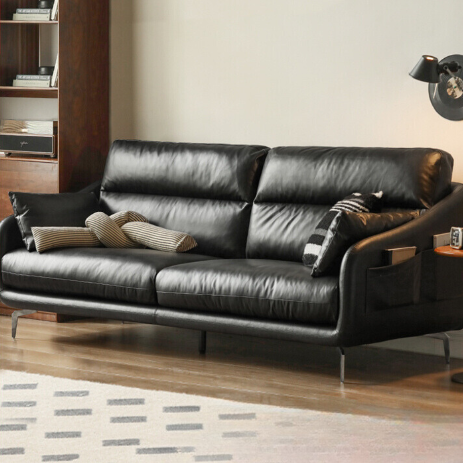 Genuine Leather Scandinavian High-Back Sofa