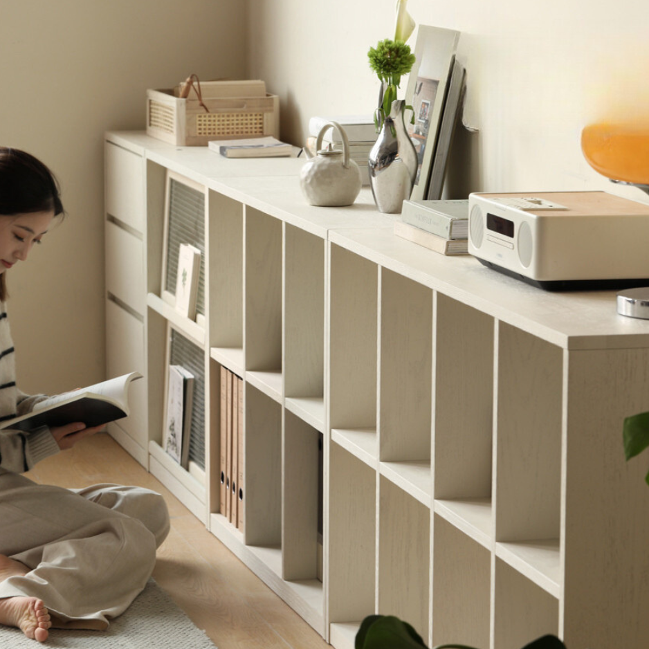 solid wood bookcase cream wind shelf modern minimalist white display ...