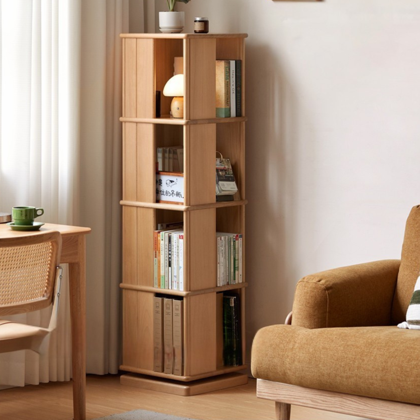 Beech Solid Wood Rotating Multi-Layer Bookshelf