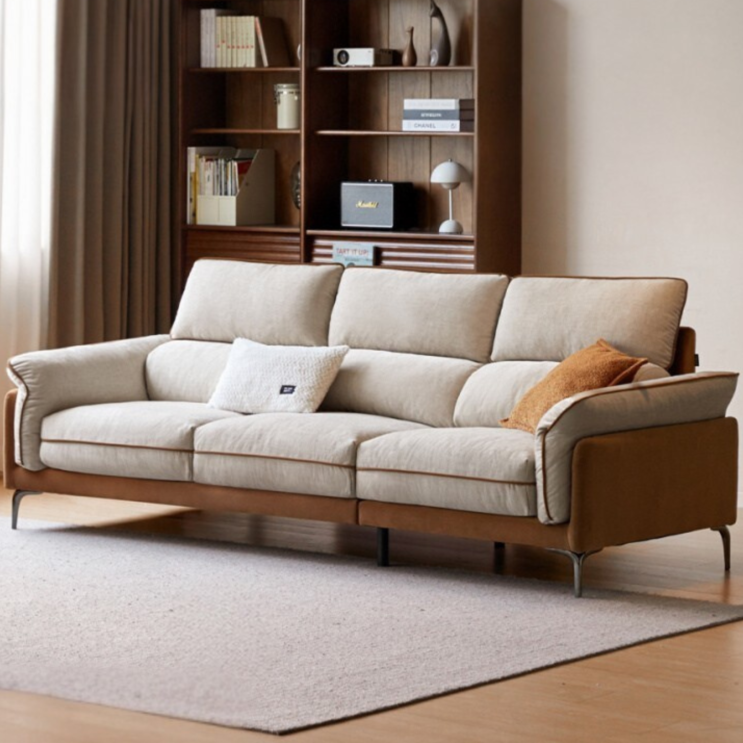 Modern High-Back Fabric Sofa with Color-Block Design