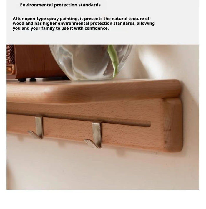 solid wood wall one-word shelf wall shelf with hook living room wood ...