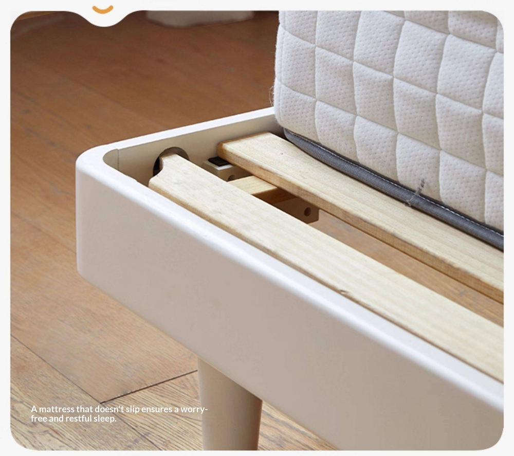 Pine Solid Wood Bed — Modern Minimalist Style with Creamy Design and N