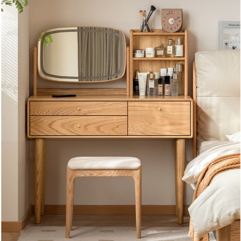Oak solid wood Dressing table lighted makeup mirror: