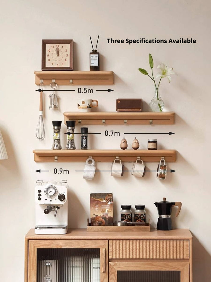 solid wood wall one-word shelf wall shelf with hook living room wood ...