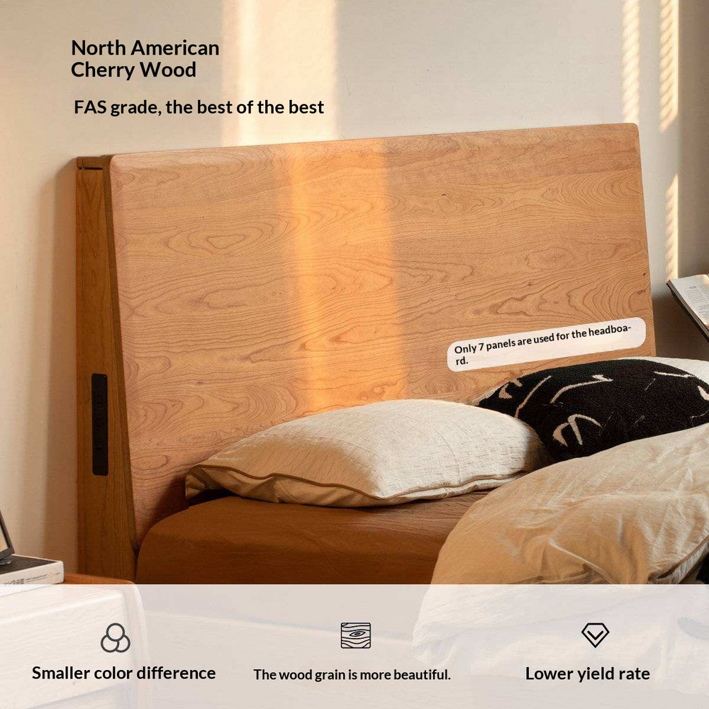 Cherry Solid Wood Luminous Bed large adjustable backrest