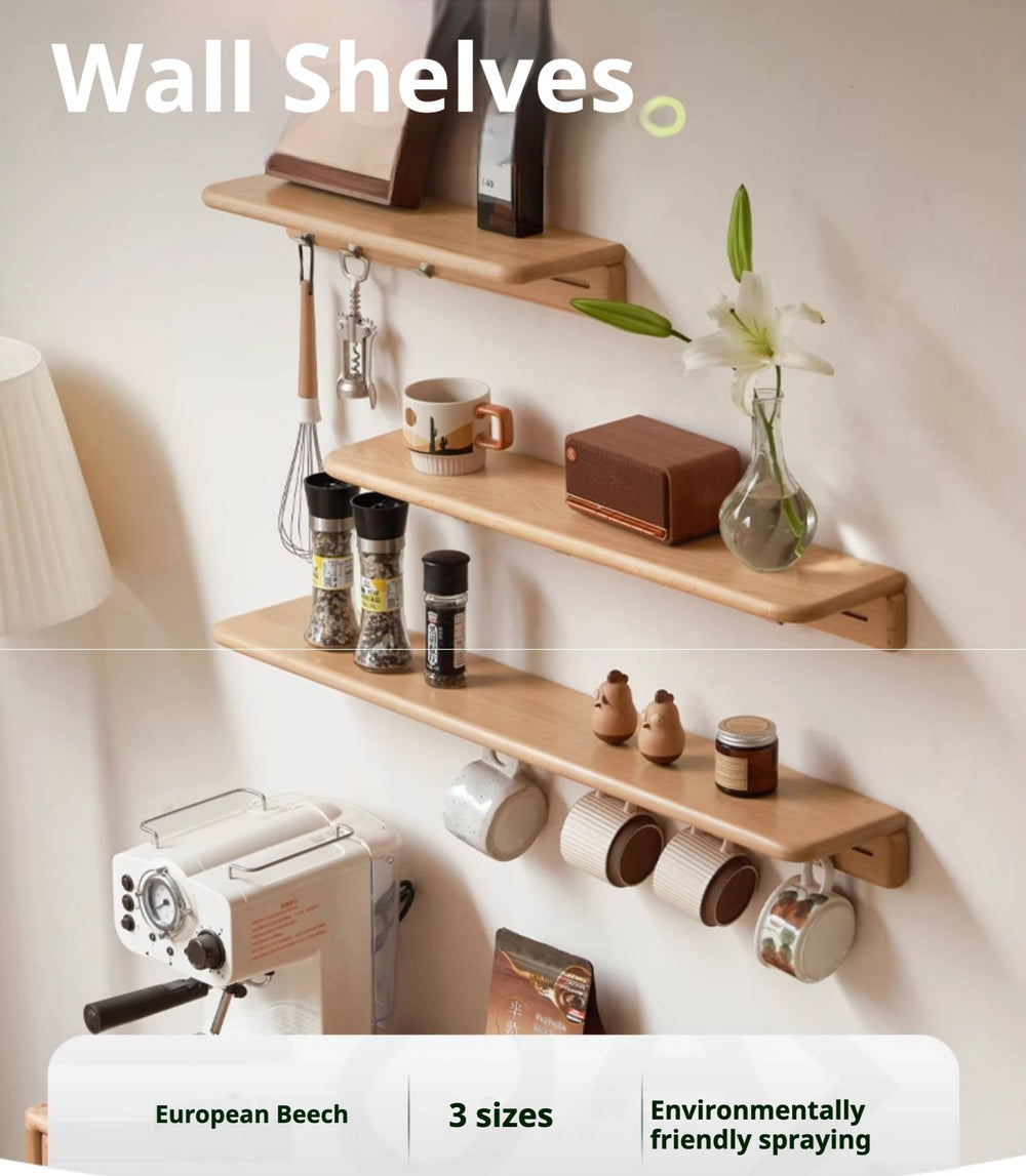 solid wood wall one-word shelf wall shelf with hook living room wood ...