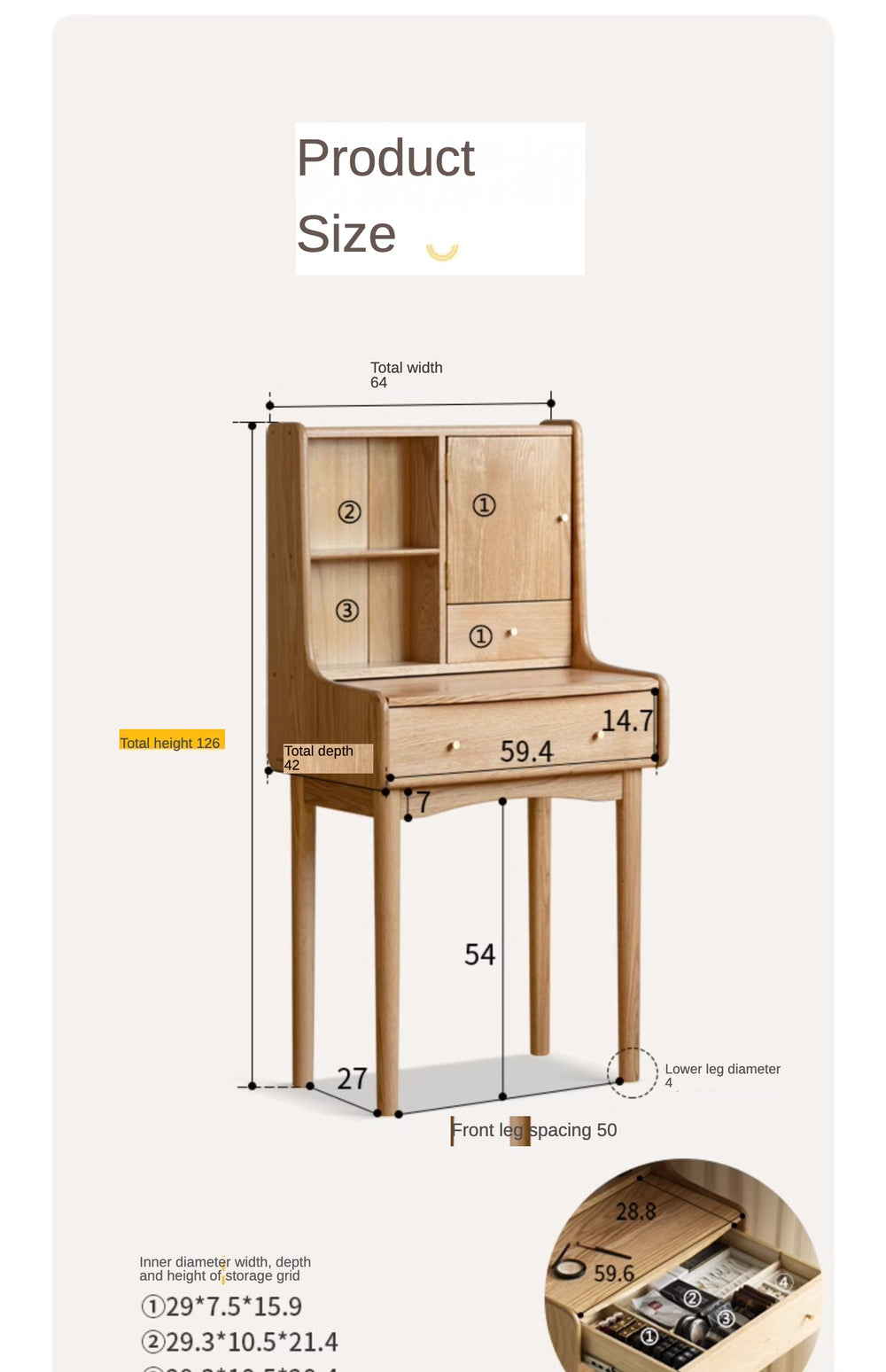 Oak solid wood Dressing table, makeup table: