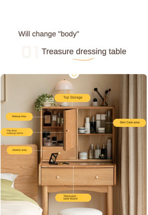Oak Solid Wood, Solid Rubberwood Vanity Table, Makeup Table.