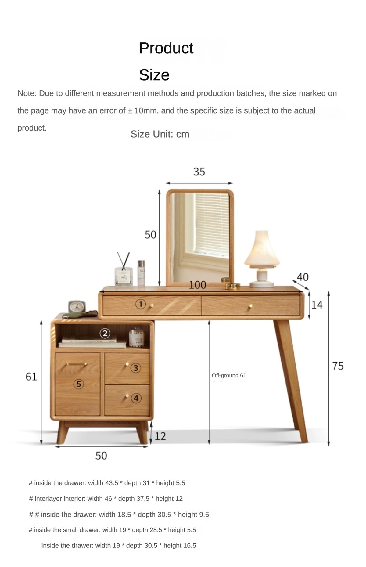 Oak solid wood Telescopic Dressing table cabinet: