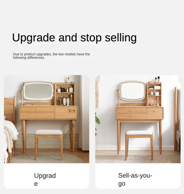 Oak solid wood Dressing table lighted makeup mirror: