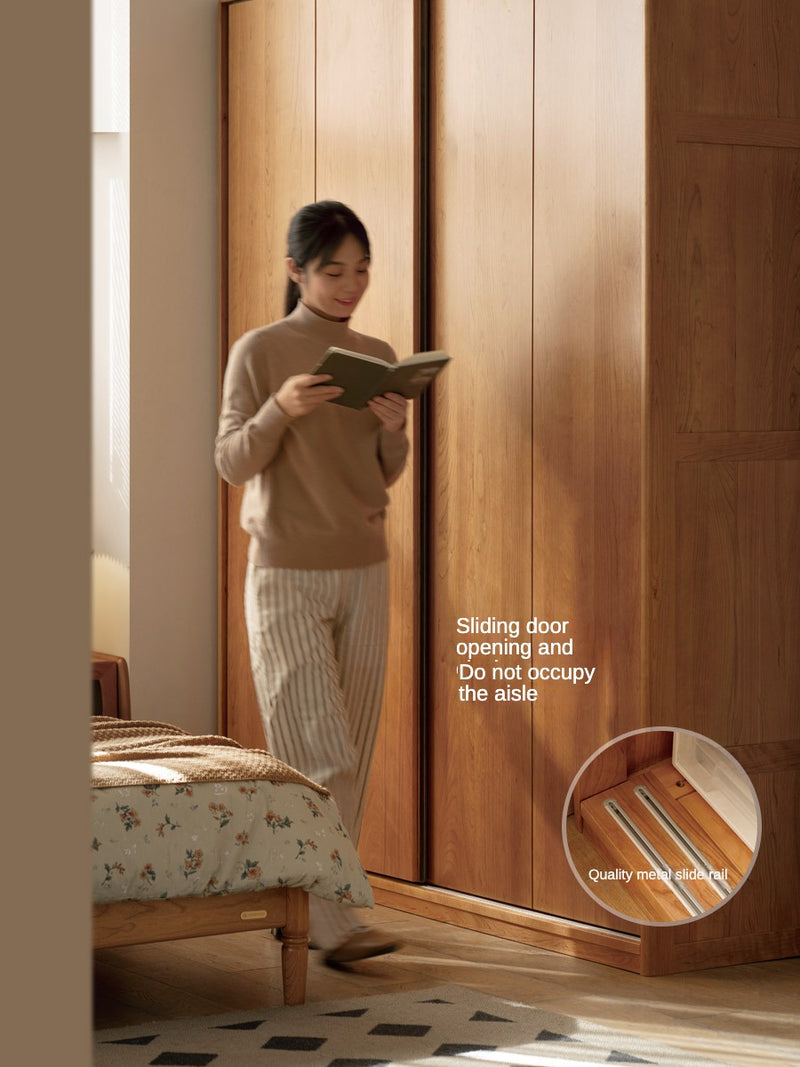 Solid wood sliding door wardrobe, household bedroom sliding door, coat ...