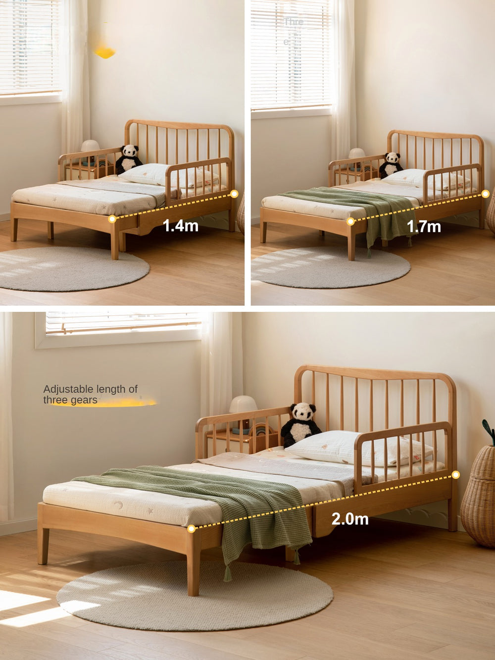 solid wood children's bed retractable simple bedroom single bed ...