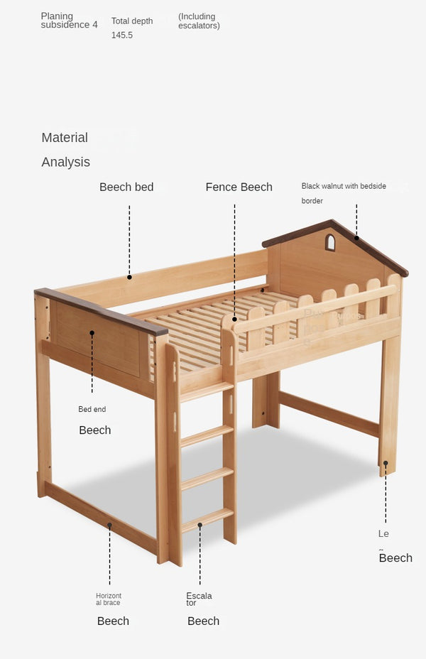 Beech solid wood Multi-functional high bed