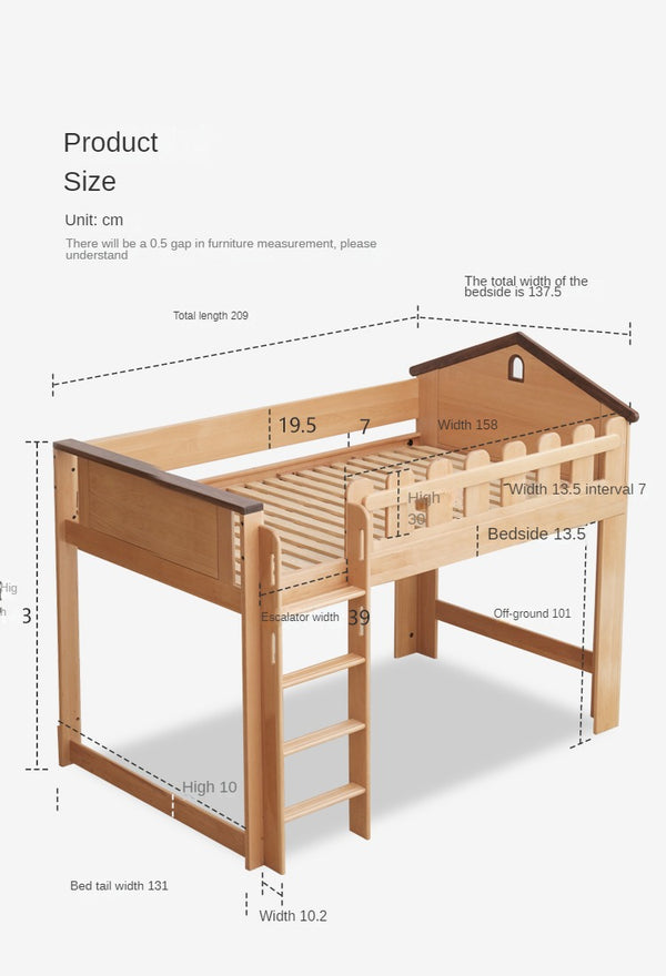 Beech solid wood Multi-functional high bed