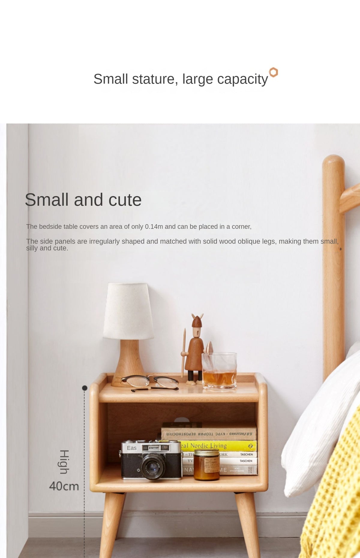 full solid wood bedside table modern minimalist European beech bedside ...