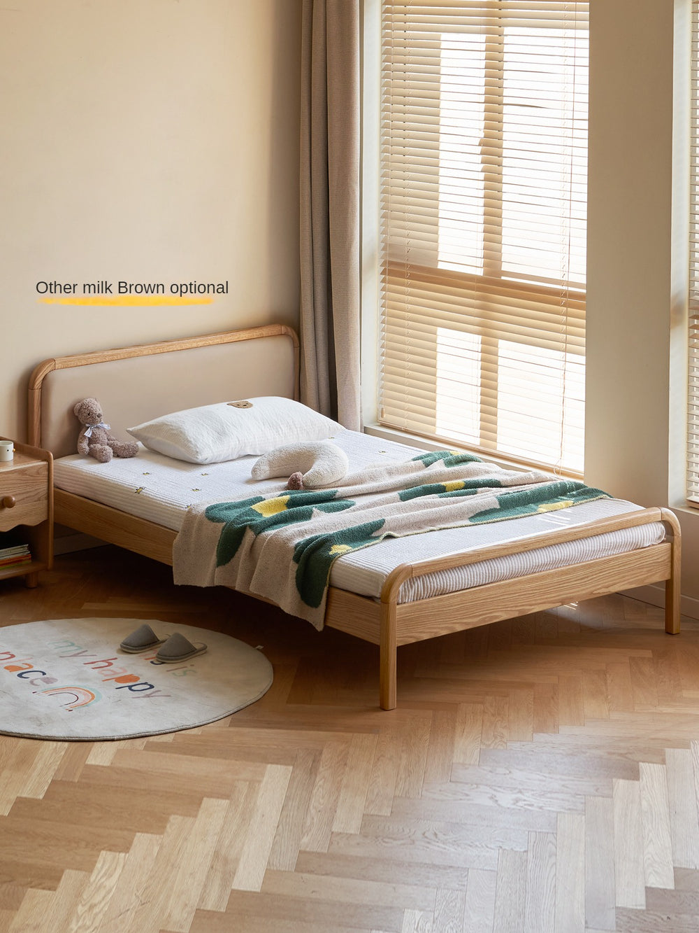 solid wood children's bed with organic leather soft bag bedside ...