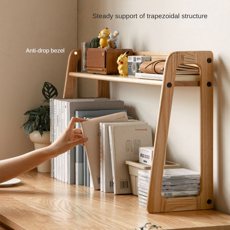 solid wood small bookshelf simple desk shelf office storage rack oak ...
