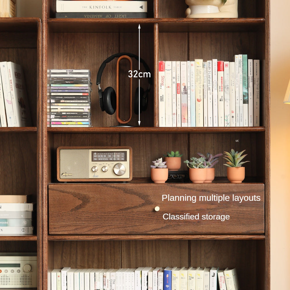 solid wood bookcase modern simple study open storage cabinet walnut ...