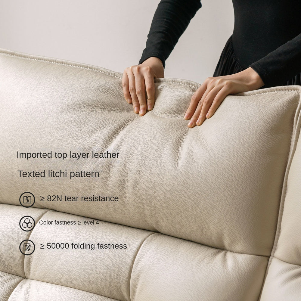 leather sofa living room white cream style straight sofa home three ...
