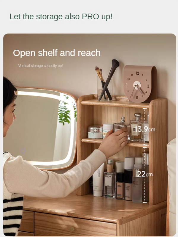 Oak, Ash Solid Wood Vanity Table Lighted Makeup Mirror.