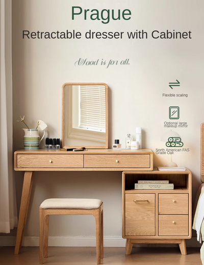 Oak Solid Wood Telescopic Vanity Table Cabinet.
