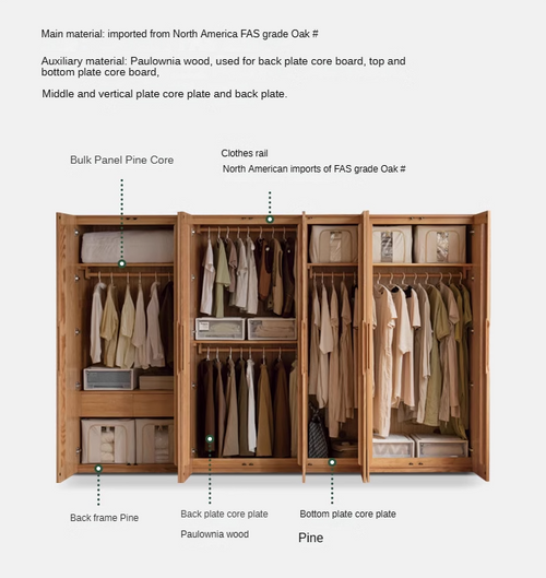 Oak Solid Wood Nordic Wardrobe