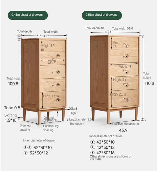 Oak Solid Wood, Solid Rubberwood Nordic Chest of Drawers