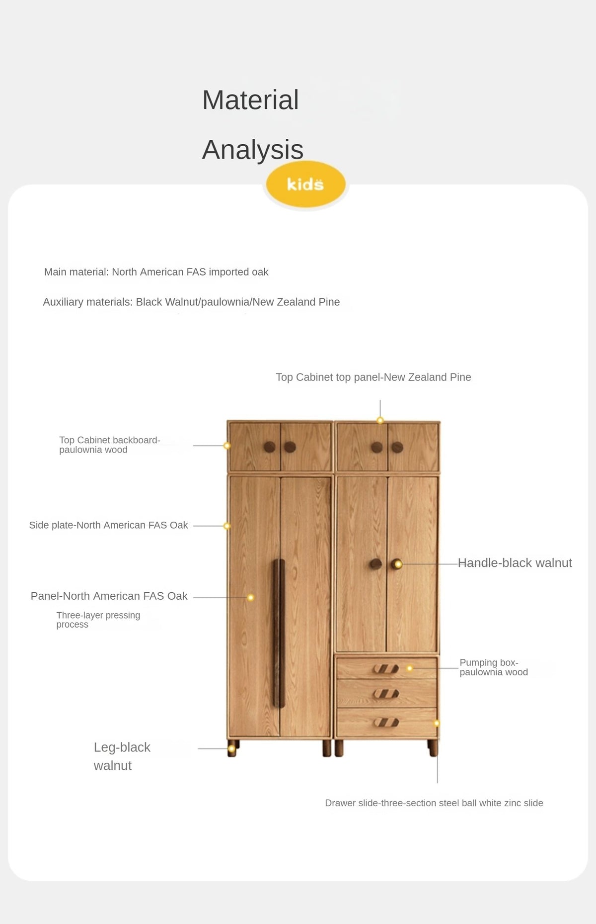 children's solid wood wardrobe bookcase oak free combination cabinet ...
