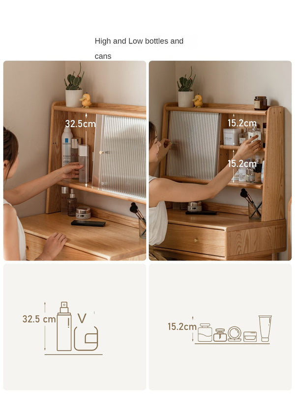 Oak solid wood Dressing table Hidden makeup mirror: