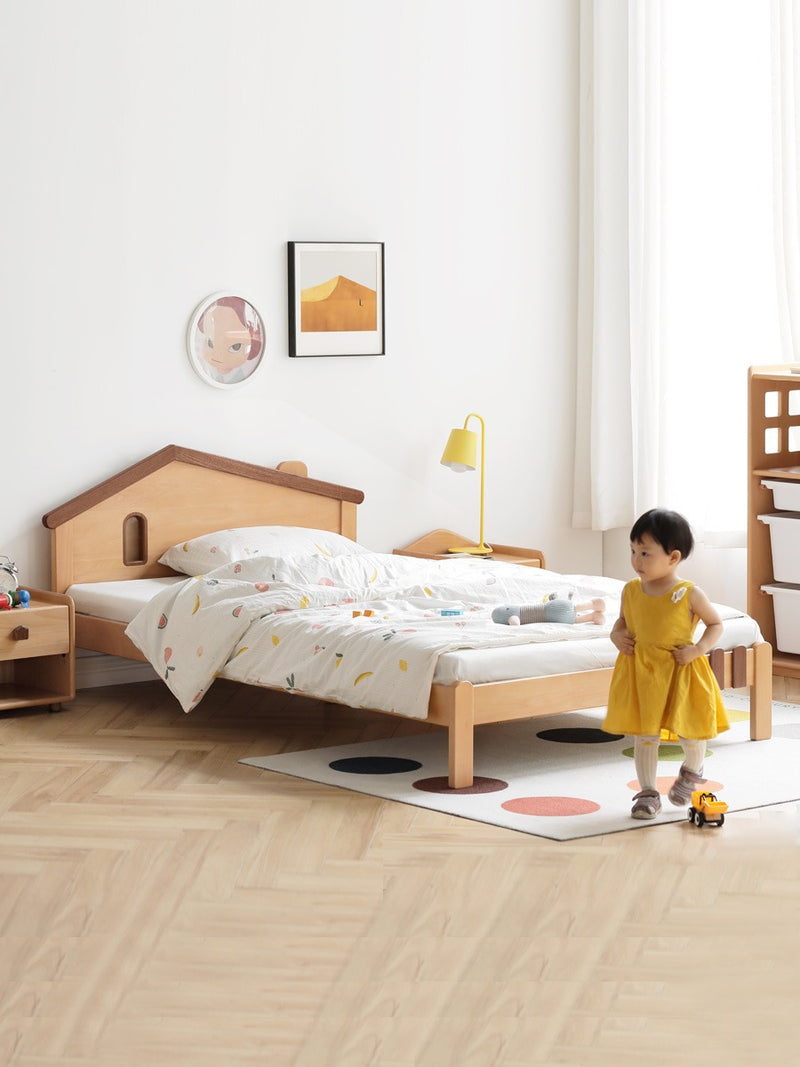 Little House Kids Bed with 15min Delay Turning Off the Lights, Beech")