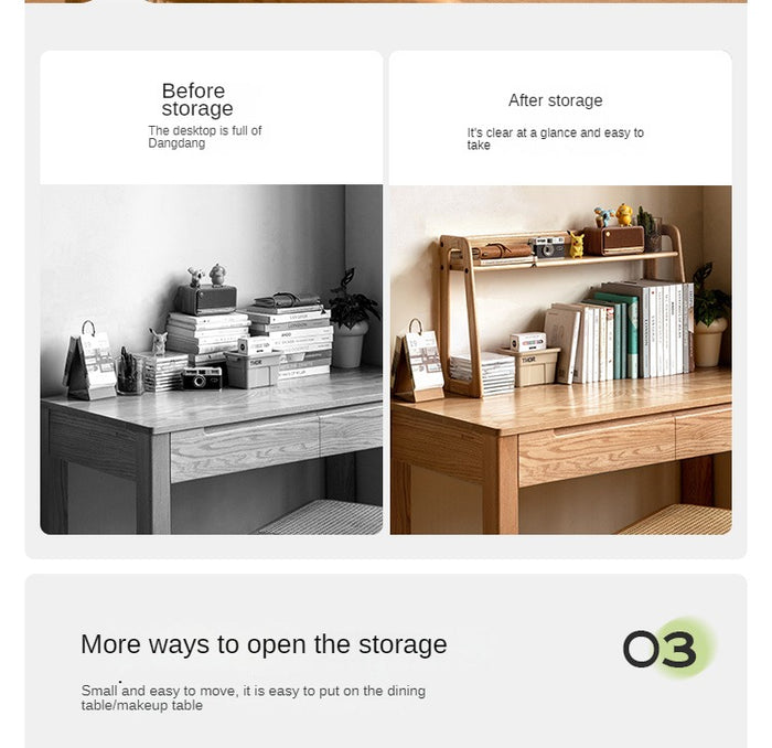 solid wood small bookshelf simple desk shelf office storage rack oak ...