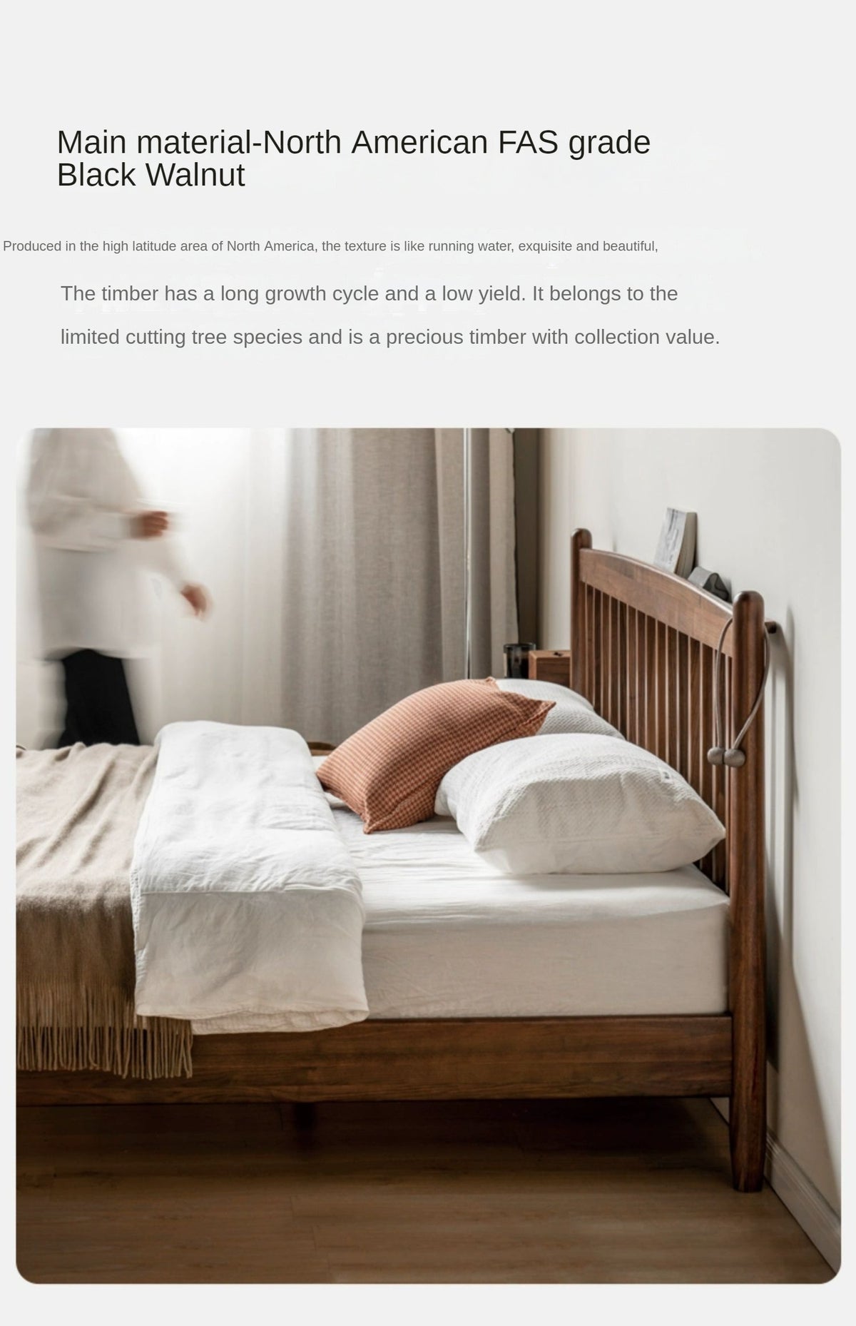 Solid Wood Bed Modern Simple Black Walnut Wood. 5-meter Double Bed ...