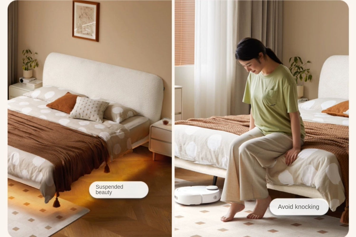 Fabric Soft Bed Bedroom Cream Style Soft Back Double Bed Simple Home ...