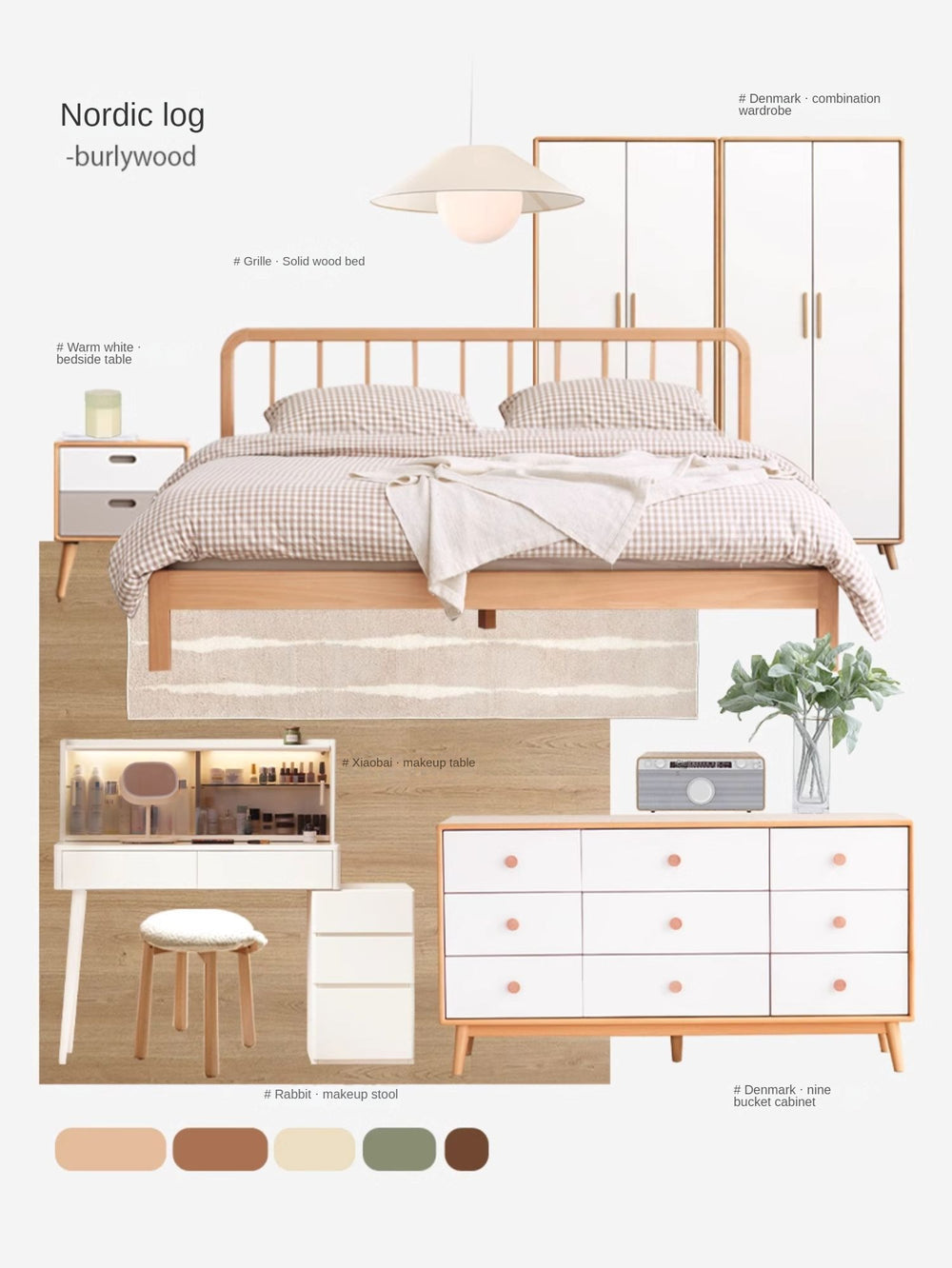 European Beech Solid Wood Bed Modern Simple Single Bed Nordic Bedroom ...