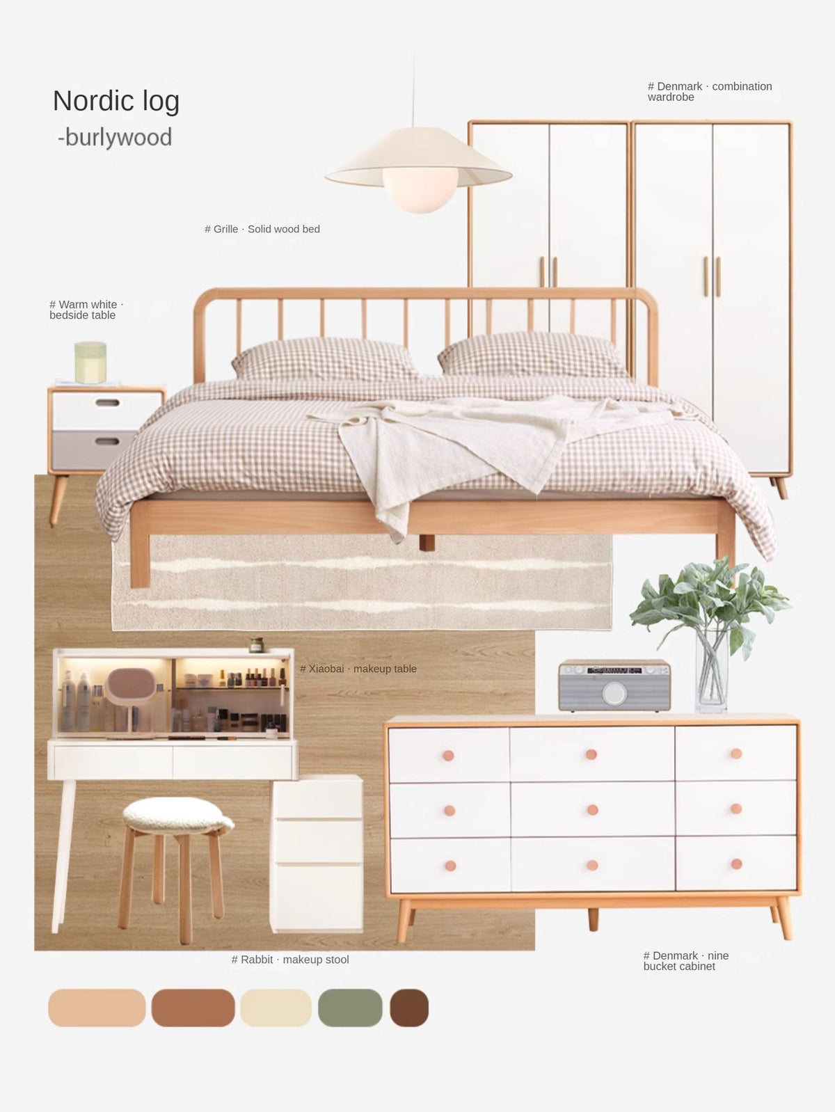 European Beech Solid Wood Bed Modern Simple Single Bed Nordic Bedroom ...