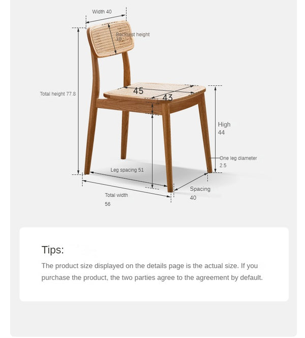 solid wood dining chair oak Nordic rattan chair restaurant home back ...