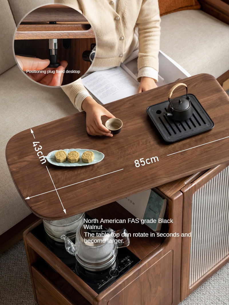 solid wood coffee table living room black walnut tea cabinet movable ...